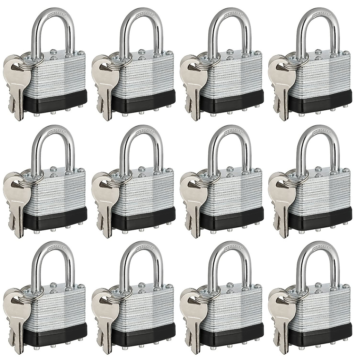Travate Keyed Alike Padlocks, Nickel Plated Padlocks Keyed Alike Set of 12, Key Lock with 1-9/16"(40mm) Wide Body 1-inch Shackle for Storage Unit, Sheds, Garages and Fence