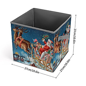 GemGam Storage Box Basket for Shelves Clothes Drawers Books Happy Santa Claus Fabric Collapsible Storage Bins with Handles Closet Organizers Decor Christmas Reindeer
