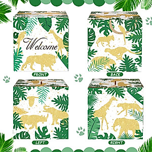 51 Pieces Safari Baby Shower Card Box Holder and Advice Cards Safari Diaper Raffle Cards Diaper Raffle Game Box Tickets for Safari Jungle Zoo Animals Themed Baby Shower Party Decorations Supplies