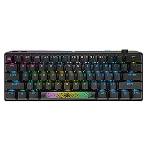 Corsair K70 PRO MINI WIRELESS RGB 60% Mechanical Gaming Keyboard (Fastest Sub-1ms, Swappable CHERRY MX Speed Keyswitches, Aluminum Frame, PBT Double-Shot Keycaps) QWERTY, NA Layout - Black