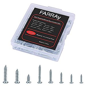FARRAY Wood Screws, 224pcs Wood Screws Assortment Kit, Galvanized Carbon Steel Phillips Screw Set, Round Head Screws, Assorted Screws, Assorted Wood Screws, Screw Set Assortment, Self Tapping Screws