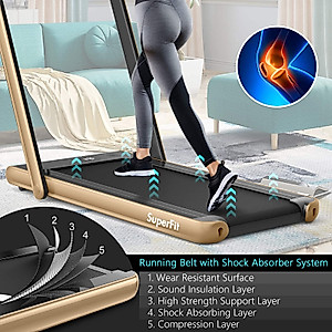 Goplus 2 in 1 Folding Treadmill with Dual Display, 2.25HP Superfit Under Desk Electric Pad Treadmill, Installation-Free, Blue Tooth Speaker, APP Control, Remote Control, Walking Jogging for Home