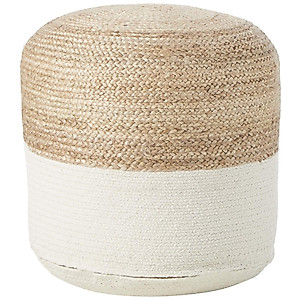 Signature Design by Ashley Sweed Valley Jute & Cotton Pouf, 19 x 19 Inches, Beige & White