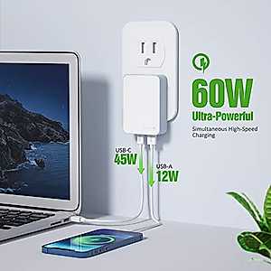 Nekmit USB C Charger, 60W Slim Fast Wall Charger Foldable for Travel, Thin Flat Dual Port with PD 3.0 & GaN Tech for Laptops, MacBook, iPad Pro, iPhone 14/14 Pro / 14 Pro Max, Pixel, Galaxy