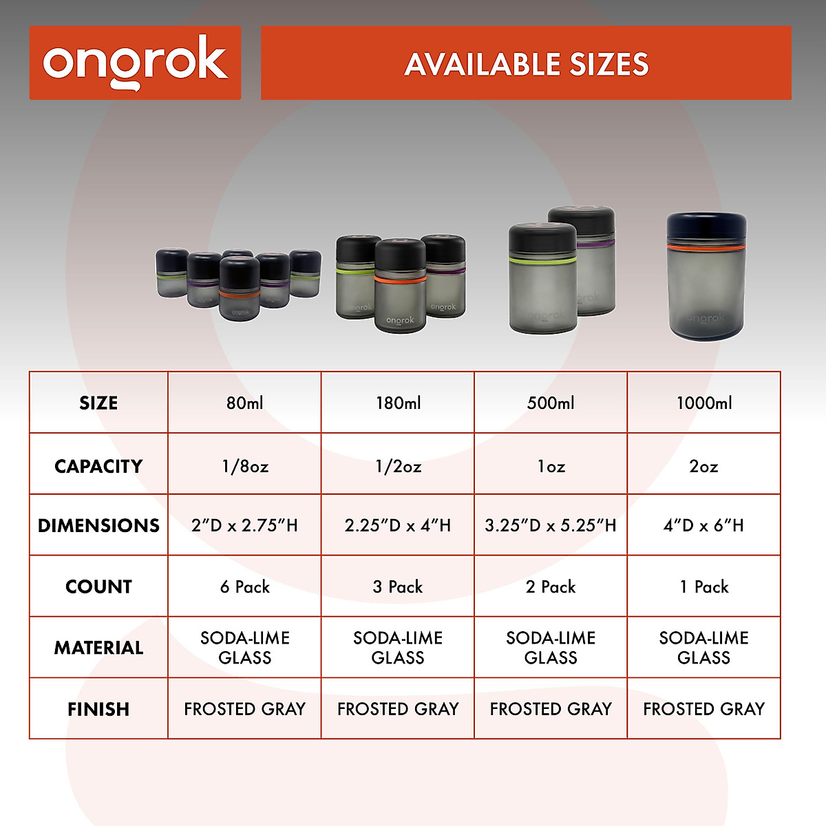 ONGROK Glass Storage Jar, 180ml, 3 Pack, Color-Coded Airtight Glass Containers, UV Air Proof Herb Jar to Stash Goods with Care with Child Resistant Lid