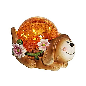 Solar Garden Dog Statue Outdoor Decor Resin Statue with Solar LED Lights Garden Lawn Ornaments for Garden Patio Lawn Yard Outdoor Decorative