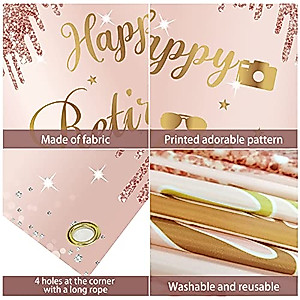 Happy Retirement Party Banner Backdrop Decorations for Women, Pink Rose Gold Retirement Theme Party Supplies, Extra Large Retired Party Photo Booth Poster Background Sign Decor