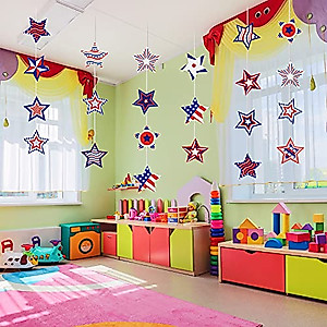 64 Pieces Patriotic Stars Paper Cutouts Patriotic Day Stars Accents with 80 Pieces Glue Point Dots for Independence Day 4th of July Memorial Day Patriotic Decoration Home Office School