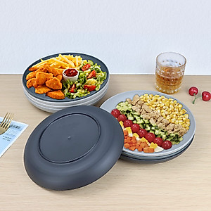 Homienly Deep Dinner Plates Set of 8 Alternative for Plastic Plates Microwave and Dishwasher Safe Wheat Straw Plates for Kitchen Unbreakable Kids Plates with 4 Colors (Stone Grey, 10 inch)