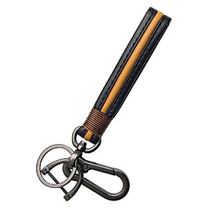 TANGSEN Yellow Black Leather Keychain Handmade Wrist Strap Fingerprint Resistant