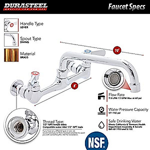 Stainless Steel Kitchen Sink with Faucet - DuraSteel 3 Compartment Commercial Sink w/Double Drainboards - Triple 10" x 14" x 10" Bowl Size - for Restaurant, Laundry, Garage & Backyard - NSF Certified