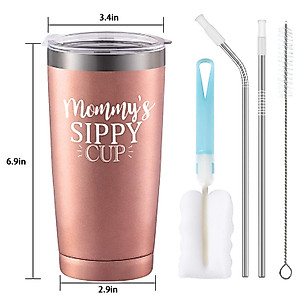 GINGPROUS Mommy's Sippy Cup Travel Tumbler Mom Birthday Christmas Gifts for Mom New Mom Mothers to be Wife Women Her Mother's Day Thanksgiving Day, 20 Oz Insulated Stainless Steel Tumbler, Rose Gold