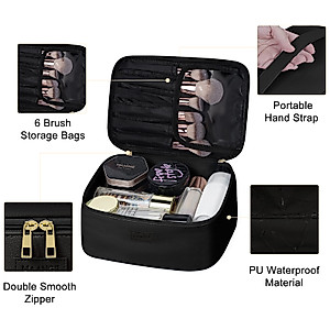 MAANGE Makeup Bag - Large Cosmetic Bag with 2pcs Small Makeup Bags Portable Leather Travel Makeup Bag Set Toiletry Bag Make Up Bags for Women and Girls (Black)