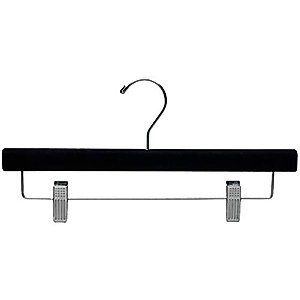 The Great American Hanger Company Black Velvet Pant Hanger w/Adjustable Cushion Clips, Box of 50 Flat Wood Bottom Hangers w/Chrome Swivel Hook for Jeans Slacks or Skirt