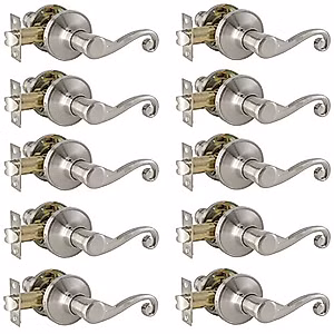 Probrico Wave Style Heavy Duty Satin Nickel Passage Door Levers, Non-Locking Interior Handles (Hall and Closet), Contractor Pack (10 Pack)
