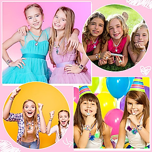 48 Pieces Girls Jewelry Set Adjustable Bracelets Necklaces and Rings Set Pretend Dress up Play Jewelry Party Favors Birthday Gifts for Little Girls Kids Toddler Child Friendship (Cute Style)