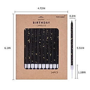 PHD CAKE 24-Count Black Gold Long Thin Birthday Candles, Cake Candles, Birthday Parties, Wedding Decorations, Party Candles