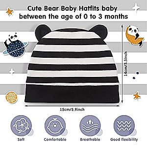6 Pieces Newborn Baby Hat Bear Ears Infant Caps Baby Boy Girl Toddler Hats Infant Beanie Caps for 0-3 Months (Black White, Black, Navy Blue, Black Gray, Gray, White)