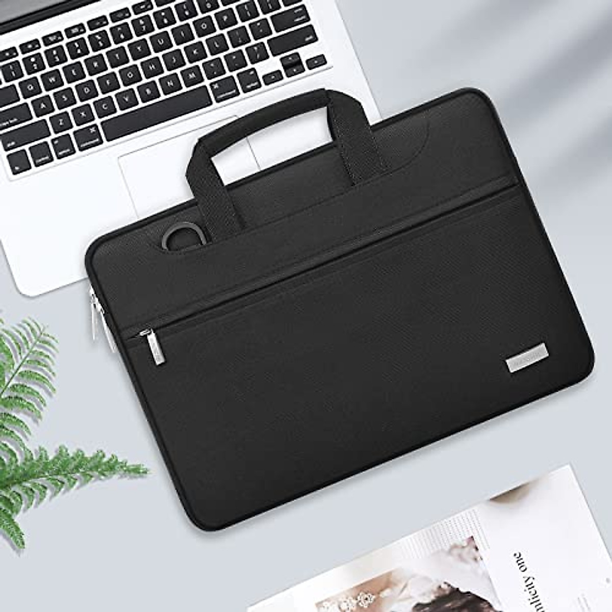 MOSISO Laptop Shoulder Bag Compatible with MacBook Air/Pro,13-13.3 inch Notebook,Compatible with MacBook Pro 14 inch 2023-2021 A2779 M2 A2442 M1, Polyester Sleeve with Back Trolley Belt, Black