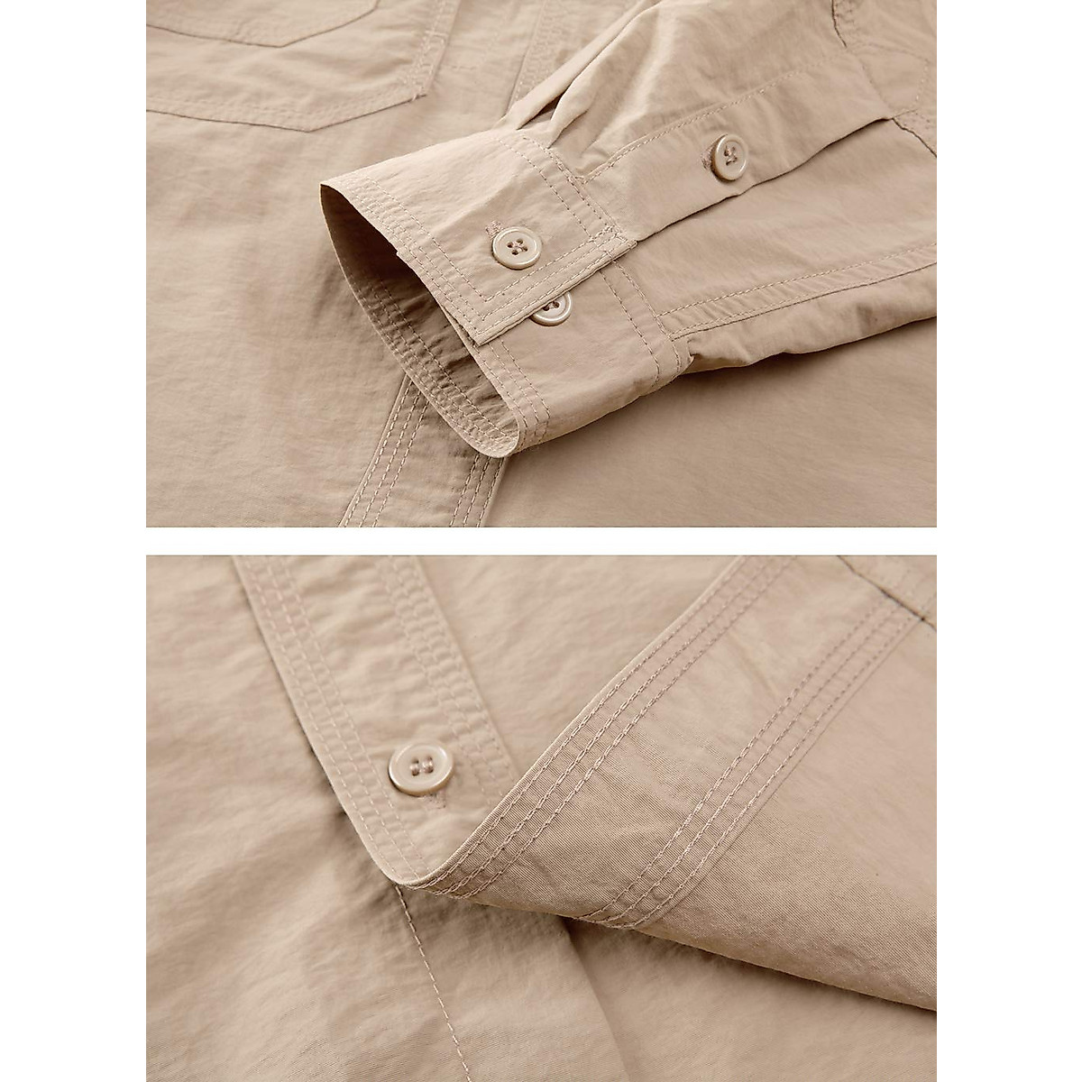 TACVASEN Men's Tactical Quick Dry Long Sleeve Shirts Sun Protection Breathable Shirts Khaki, M