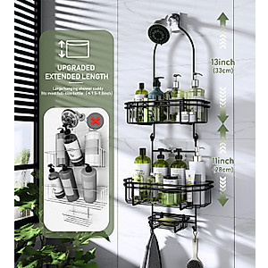 WXCGX Hanging Shower Caddy Over Shower Head Organizer: Stainless Rustproof Bathroom Shower Storage Rack Basket with Soap Holder, Hooks - Large Capacity Shower Shelf for Shampoo, Conditioner, Body Wash