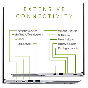 Acer Swift 3 Intel Evo Thin & Light Laptop, 14" Full HD, Intel Core i7-1165G7, Intel Iris Xe Graphics, 8GB LPDDR4X, 256GB NVMe SSD, Wi-Fi 6, Fingerprint Reader, Back-lit KB, SF314-59-75QC (Renewed)