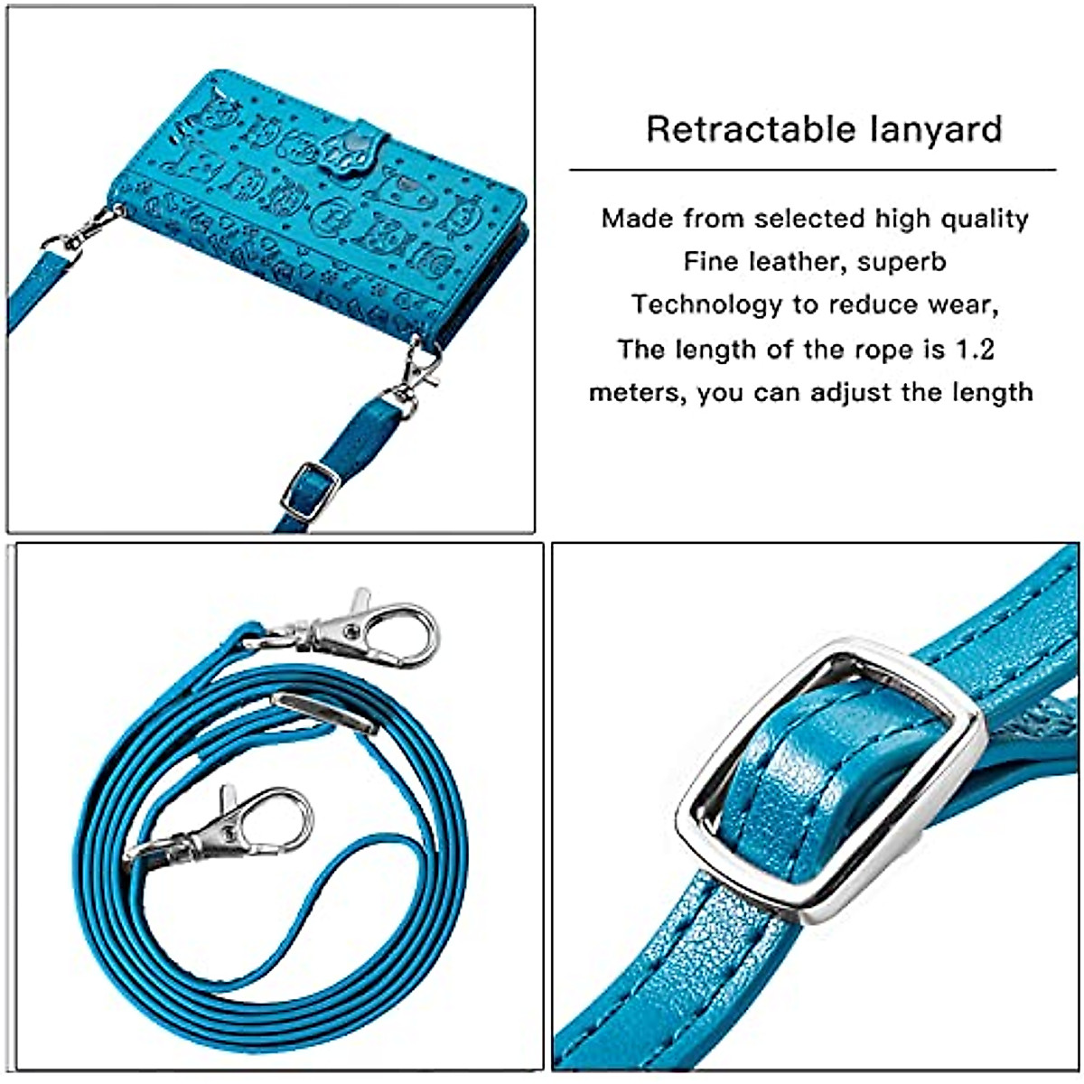 CCSmall Samsung Galaxy A12 Crossbody Cell Phone Wallet Case,Cute Cat Dog Cartoon Style Flip Phone Cover with Removable Lanyard Strap with Card Holde Case for Samsung Galaxy A12 MGG Blue