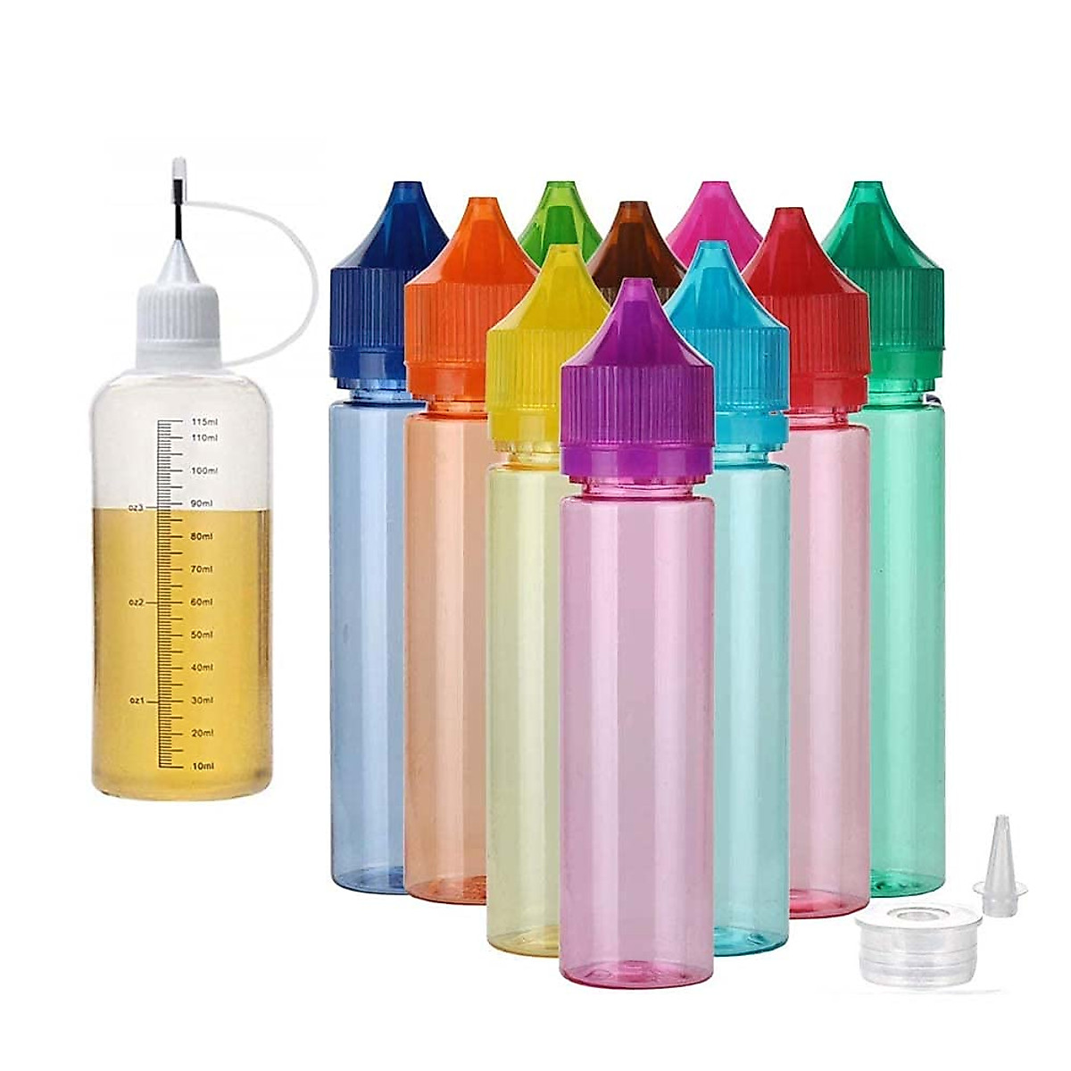 fengwanda 11pcs empty colourful liquid bottle 10pcs 60ml PET dropper bottle 1pcs 120ml liquid needle bottle with 10pcs Gift Sticker Labels mix color