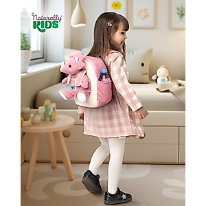 Naturally KIDS Pink Dinosaur Toys for Girls, Triceratops Toy, Dinosaur Gifts for 2 3 Year Old Girls, Toddler Backpack