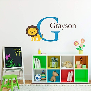 Lion Wall Decal with Initial & Name - Personalized Children Wall Decal - Lion Decal (DE0065)