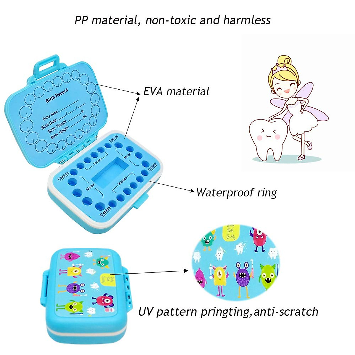 Baby Tooth Fairy Keepsake Box Kids Teeth Storage Box Tooth Holder Organizer with a Tweezers Kids Gift for Baby Shower Christmas Birthday Keep The Childhood Memory(Blue)