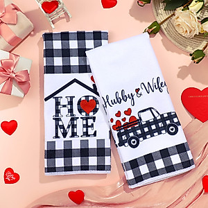 Oudain 4 Pcs Mr and Mrs Kitchen Towels Wedding Towels for Gifts Plaid Kitchen Towels Funny Farmhouse Dish Towers Funny Housewarming Mr Mrs Love Gifts for Women Home(24 x 16 Inch)