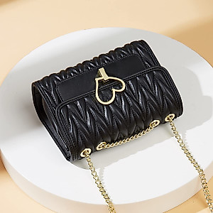 LAORENTOU Cowhide Shoulder Bag for Women Leather Small Satchel Crossbody Bag Quilted Purses With Chain Strap