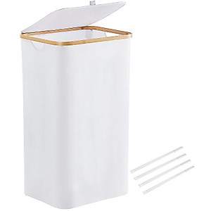 100L Large Laundry Hamper Basket with Lid by YOUDENOVA, Tall Clothes Hamper with Handle, Waterproof and Collapsible Storage Basket for Bedroom and Bathroom, White(16"L 13"W 28"H)