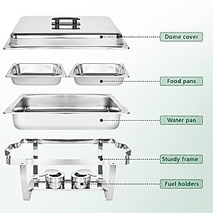 IMACONE Chafing Dish Buffet Set of 4, 8QT Stainless Steel Rectangular Chafers and Buffet Warmer Sets for Catering, Foldable Complete Set w/Half Size Food Pan, Lid, Fuel Holder for Event Party Holiday