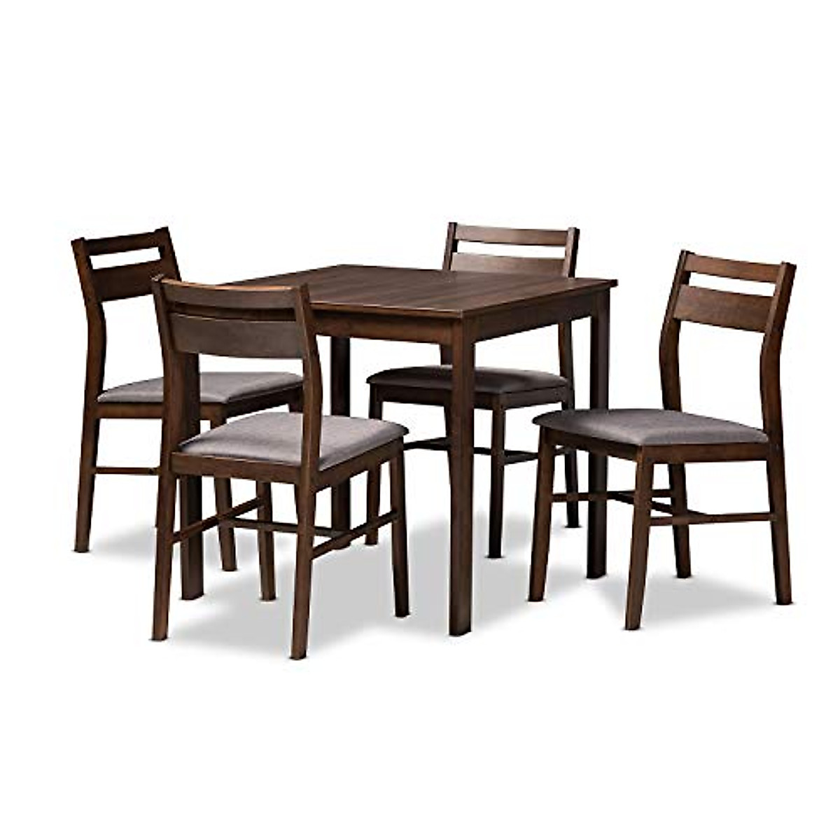 Baxton Studio Lovy Modern and Contemporary Gray Fabric Upholstered Dark Walnut-Finished 5-Piece Wood Dining Set