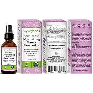 Sky Organics Youth Boost Moisturizing Marula Face Lotion for Face USDA Certified Organic to Moisturize, Nourish & Boost Glow, 2 fl. Oz