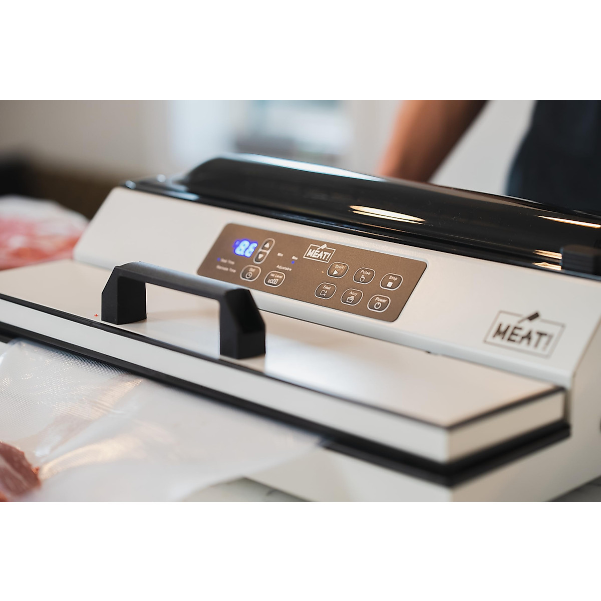 MEAT! 16 Inch External Vacuum Sealer with a 16 Inch Sealing Strip, Bag Roll Storage, Bag Cutter, and LCD Display for Preserving Meat and Vegetables