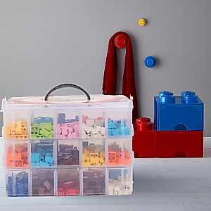 KISLANE 3-Tier Stackable Storage Box with 30 Compartments Compatible with Lego Bricks, Building Bricks, Plastic Storage Box for Building Bricks, Kids Toy and More (Transparent White)
