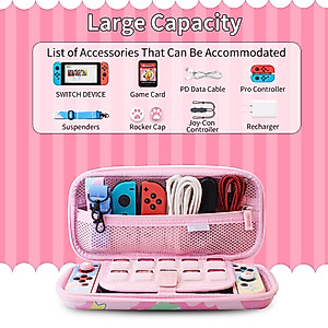 GLDRAM Switch Carrying Case for Nintendo Accessories, Portable Travel Case with Upgraded TPU Switch Protective Skin Cover, HD Screen Protector, Adjustable Shoulder Strap & Cute Thumb Grips