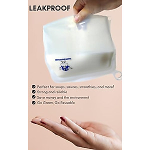 Gaia's Eco Kitchen Multipurpose Reusable Food Storage Bags - Silicone Pouches - Leakproof, Sustainable - Fresh & Frozen Meals, Snacks, On-The-Go - Freezer, Oven, Microwave, Dishwasher Safe - 3 Pack (16 oz, 30 oz, & 50 oz)