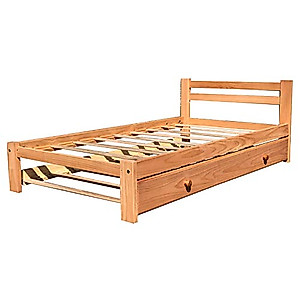 Amazonas Honey Pine Finish Twin Bed & Trundle Solid Pine Wooden Trundle Bed Hardwood Slats Support Suitable for Boys Girls Kids Bedroom Wooden Bed Frame