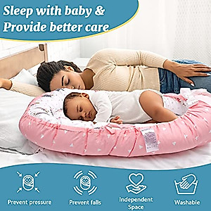 PHEENOWL Baby Nest Cover for Co Sleeping, 100% Cotton Thicken Ultra Soft Portable Newborn Nest Cover for 0-24 Months (Forest Pink)