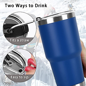 SYACOT 30oz Tumbler Double Wall Stainless Steel Vacuum Insulated Travel Mug with Splash-Proof Lid Metal Straw and Brush