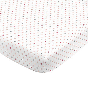 NoJo Aztec Mix & Match 100% Cotton Triangles Fitted Crib Sheet, Pink, Grey, White