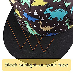Bamery Toddler Girl Baseball Hat Flat Brim Boy Baseball Caps Sun Protection Kid Trucker Cap 6M-8Y (Black Dinosaur,6-24Months)