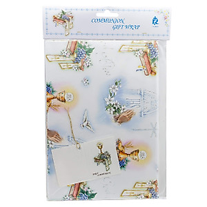 Catholic Wrapping Paper | First Communion or Confirmation | Gift Wrap for Sacrament Celebrations | Features Bishop Hat, Monstrance, and Praying Hands | Printed in Italy (First Communion)