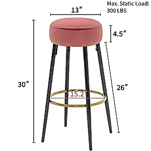 Fefances Pink Bar Stools Set of 2 Modern Round Velvet Bar Stools Kitchen Breakfast Round Dining Chair 30 inch Height