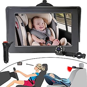 Baby Car Mirror, Car Baby Monitor with Camera, 4.3 inch Night Vision Monitor Anti-Shake Camera 360°Adjustable Easy Observe and Install, Baby Car Camera for Back Seat Rear Facing View Infant