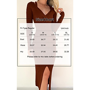 PRETTYGARDEN Women's Sweater Dress Ribbed Long Sleeve Knitted Slit Midi Dress for Women V Neck Bodycon Wrap Dress (Black, X-Large)